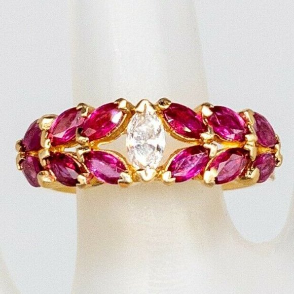 Jewelry | Marquis Diamond Ruby 14k Yellow Gold Ring | Poshmark